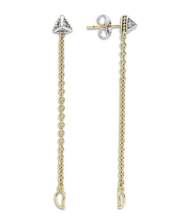 Lagos Sterling & 18k Yellow Gold Caviar Diamond Chain Drop Earrings