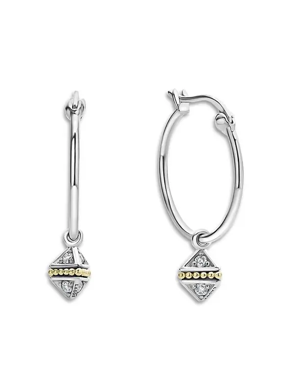Lagos 18k Yellow Gold & Sterling Diamond Hoop Earrings - Silver