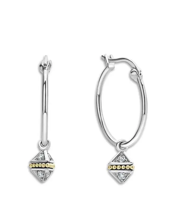 Lagos 18k Yellow Gold & Sterling Diamond Hoop Earrings