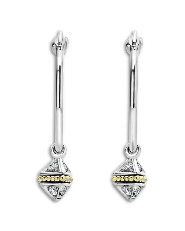 Lagos 18k Yellow Gold & Sterling Diamond Hoop Earrings