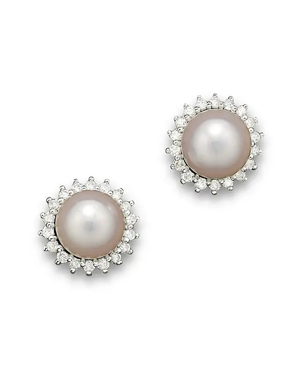 Bloomingdale'S Cultured Akoya Pearl Stud Earrings With Diamonds - White/ivory