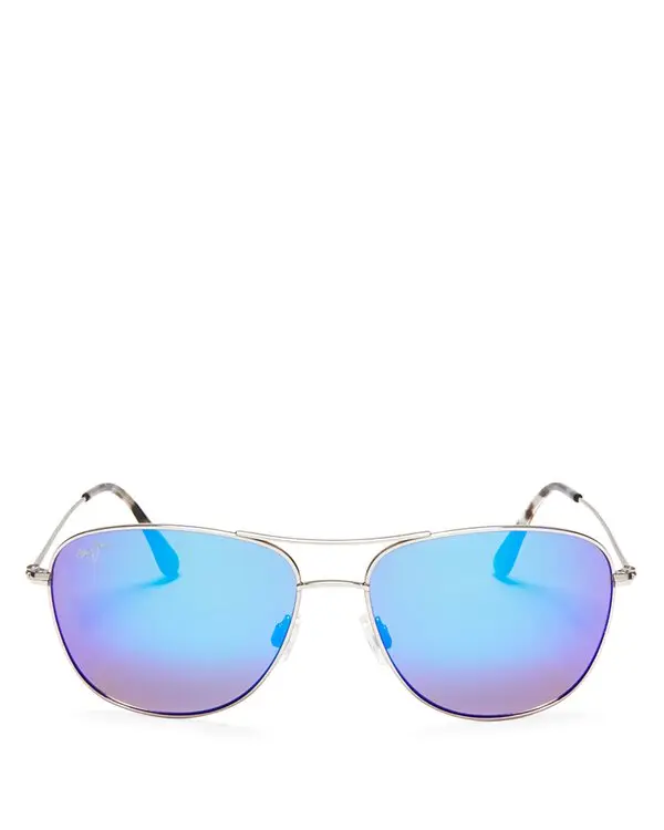 Maui Jim Cliff House Aviator Sunglasses - Silver/blue Hawaii Mirror