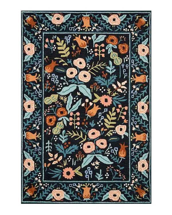 RIFLE PAPER CO. Les Fleurs Les-01 Area Rug, 2'3 X 3'9 - Black