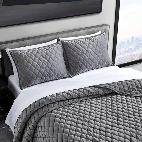 Vera Wang Diamond Velvet Charcoal King Quilt Set