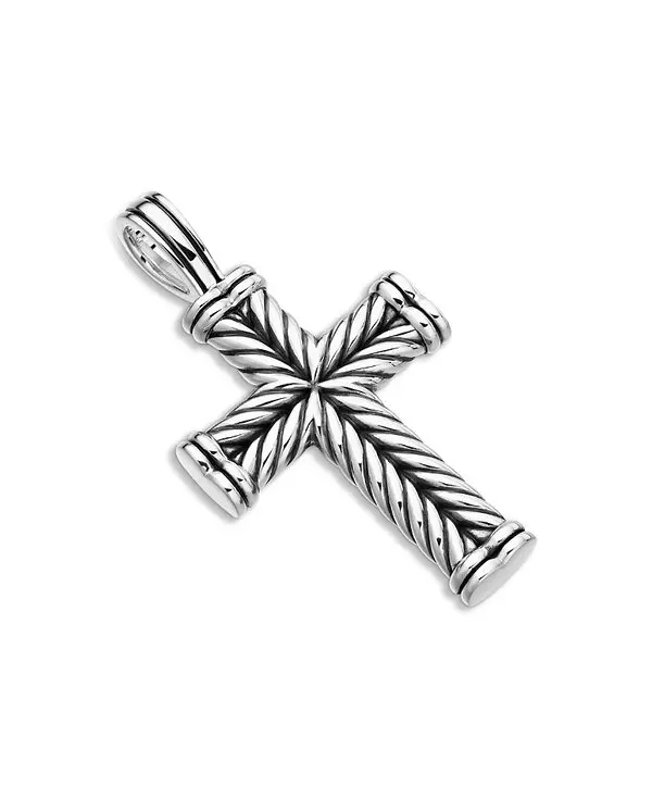 David Yurman Chevron Cross Pendant In Sterling 40mm - Silver