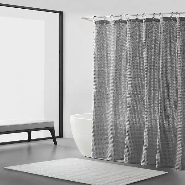 Vera Wang Marled Waffle Grey Shower Curtain - Aquamarine