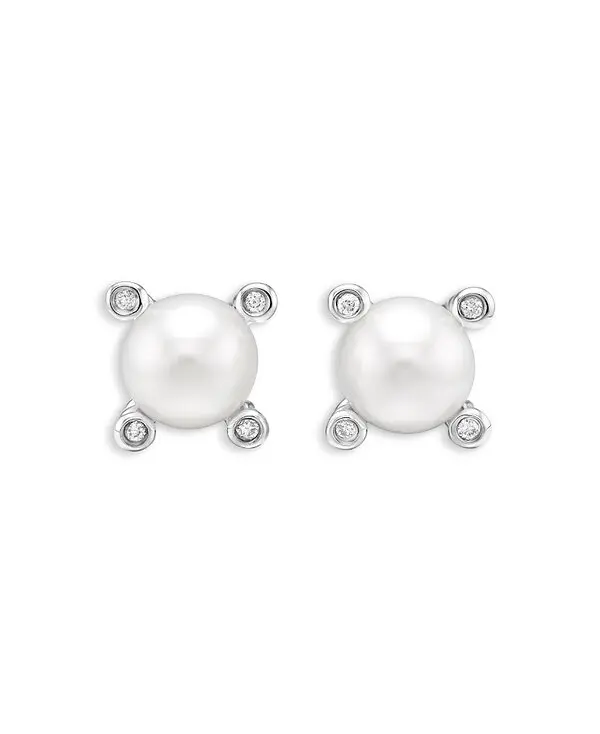 David Yurman Pearl And Diamond Stud Earrings - Silver