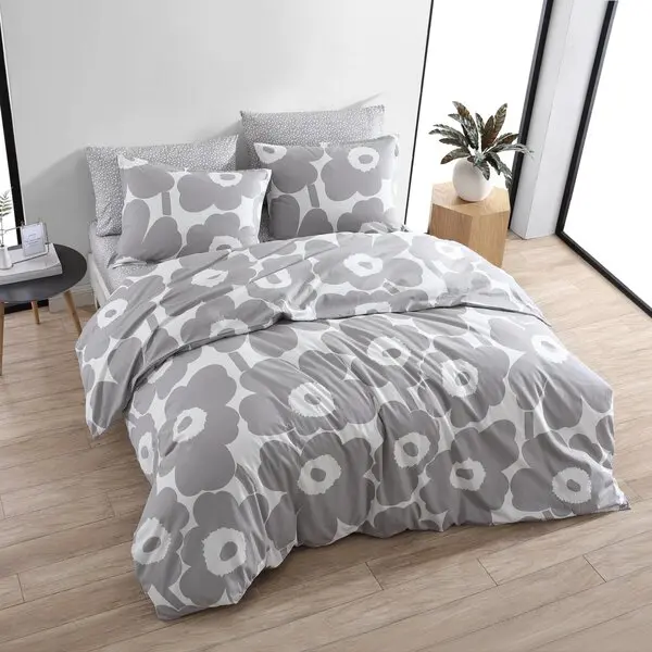 Marimekko Unikko Blue Comforter Set, King - Gray