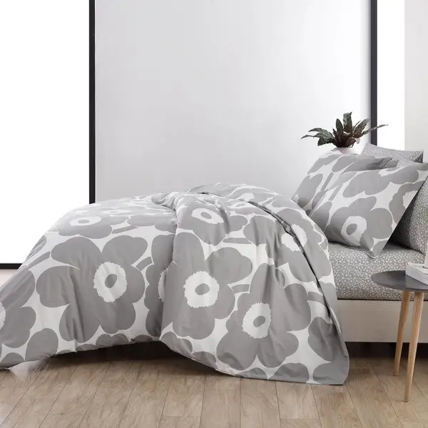 Marimekko Unikko Blue Comforter Set, King - Gray