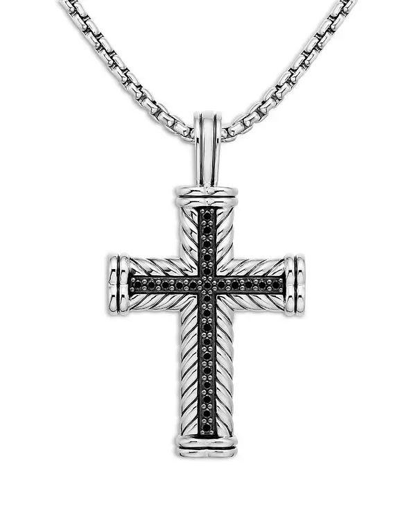 David Yurman Chevron Cross Pendant With Black Diamonds - Black/silver
