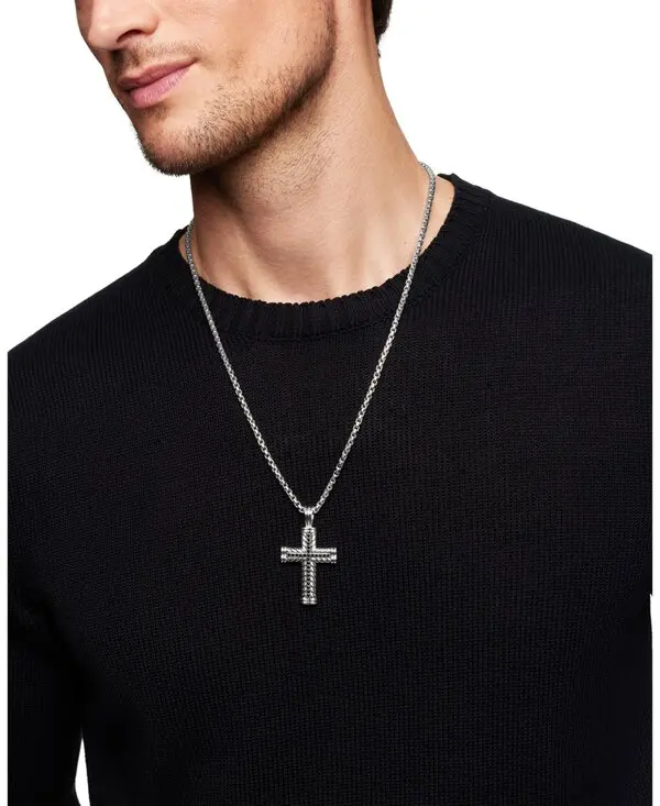 David Yurman Chevron Cross Pendant With Black Diamonds - Black/silver