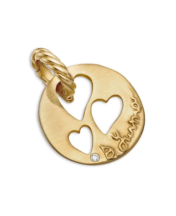 David Yurman 18k Yellow Diamond Heart Pendant - Gold