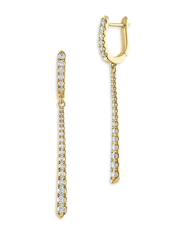 Bloomingdale'S 14k Yellow Gold Diamond Huggie Drop Earrings, 0.85 Tcw - White/gold