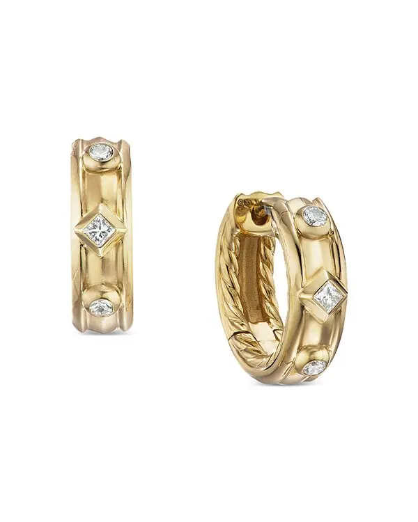 David Yurman 18k Yellow Gold Modern Renaissance Diamond Huggie Earrings - No Color
