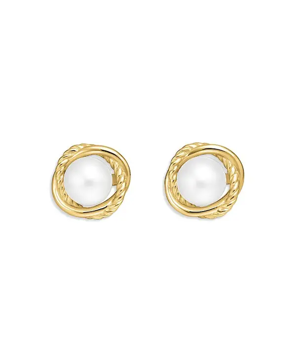 David Yurman Crossover Infinity Pearl Stud Earrings - White/gold