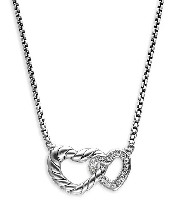 David Yurman Sterling Cable Collectibles Diamond Heart Pendant Necklace - Silver