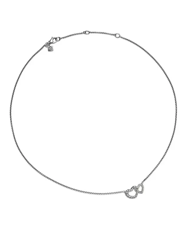 David Yurman Sterling Cable Collectibles Diamond Heart Pendant Necklace - Silver