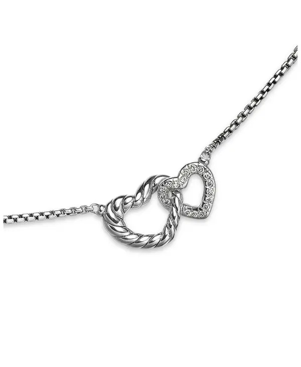 David Yurman Sterling Cable Collectibles Diamond Heart Pendant Necklace - Silver