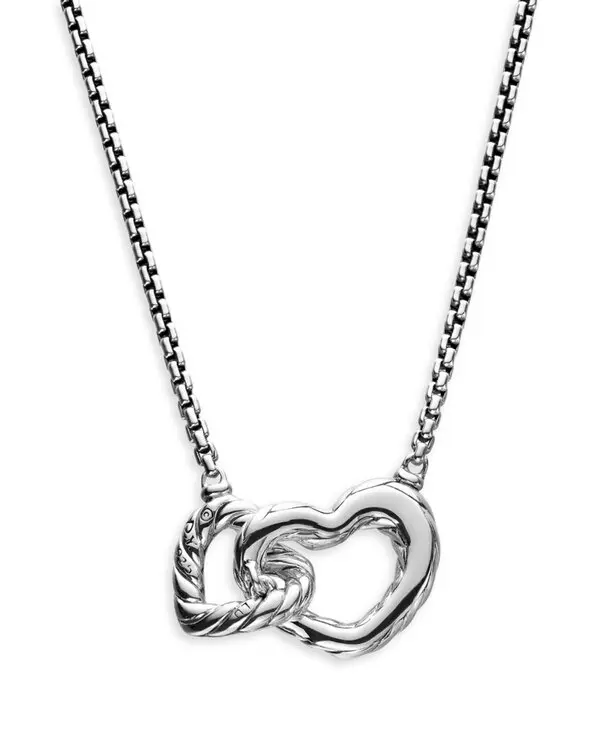 David Yurman Sterling Cable Collectibles Diamond Heart Pendant Necklace - Silver