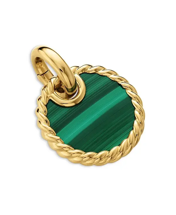 David Yurman 18k Yellow Gold Dy Elements Disc Pendant - Malachite