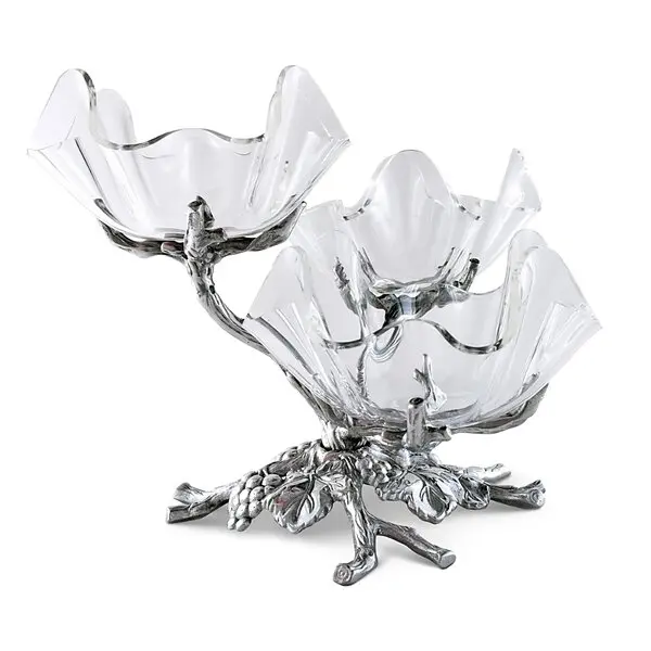 VAGABOND HOUSE 3 Tier Grape Stand With Acrylic Bowls - Silver