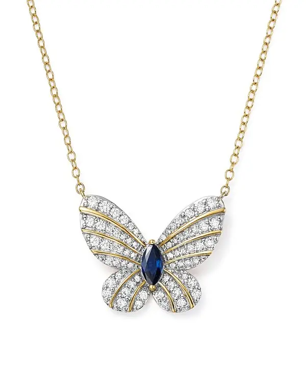 Bloomingdale'S Diamond And Sapphire Butterfly Pendant Necklace - Multi/gold