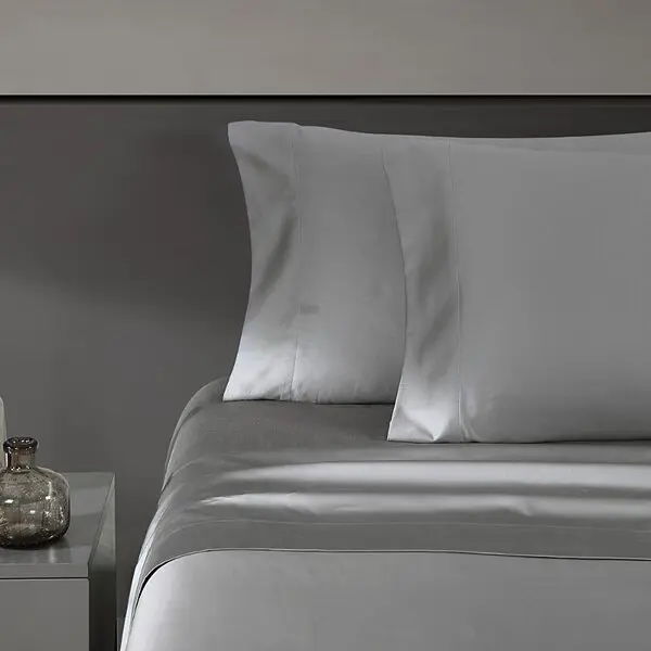 Vera Wang Solid Sateen Sheet Set, King - Medium Grey