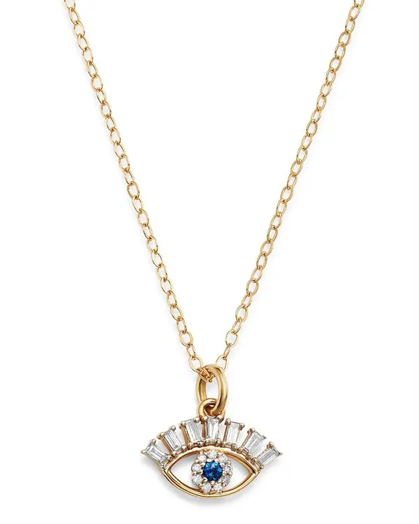 Bloomingdale'S 14k Yellow Gold, Diamond And Blue Sapphire Evil Eye Pendant Necklace - Blue/gold