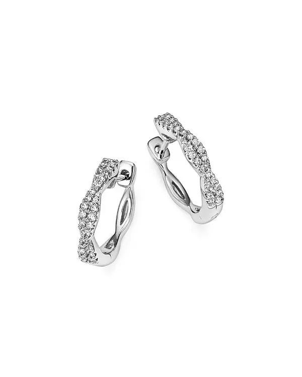 Bloomingdale'S Diamond And 14k Gold Twisted Hoop Earrings, 0.20 Tcw - White