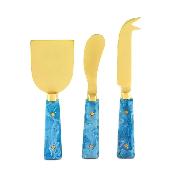 TIZO 3-piece Cheese Set With Resin Handles - Blue/gold