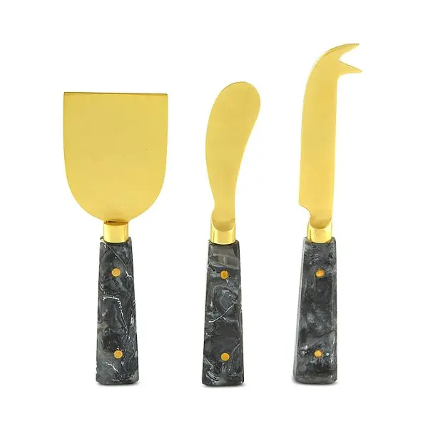 TIZO 3-piece Cheese Set With Resin Handles - Gray/gold