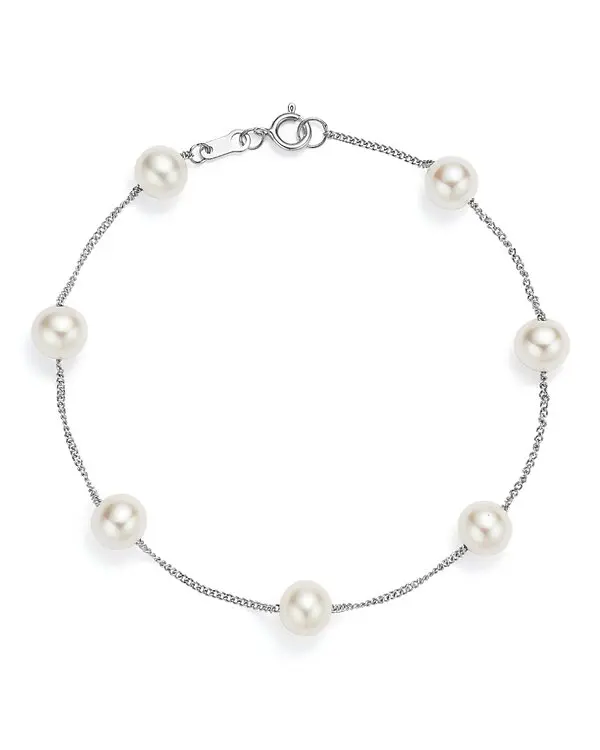 Bloomingdale'S 14k Gold Cultured Freshwater Pearl Station Bracelet - White