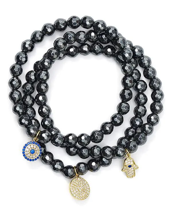 Aqua Beaded Bracelets In Sterling Silver - Black