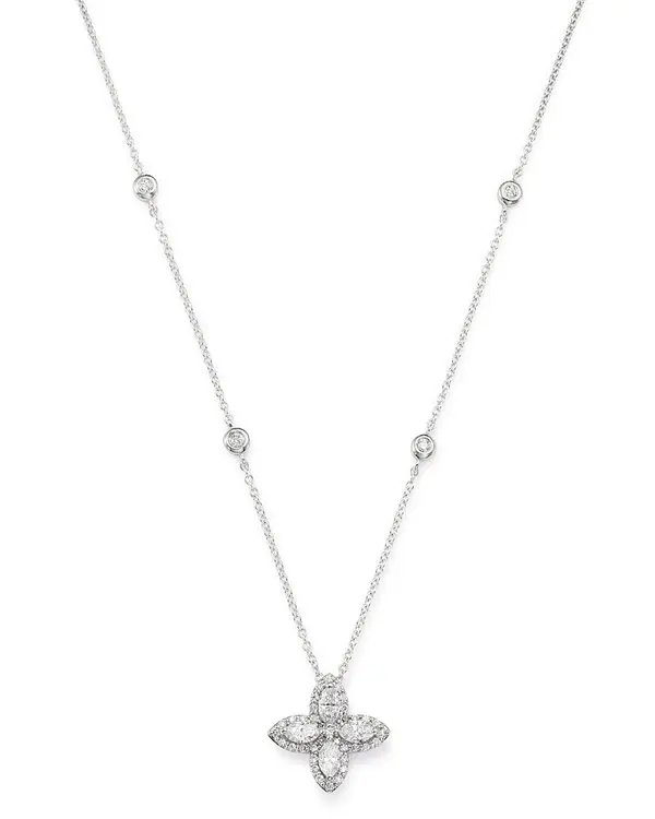 Bloomingdale'S Diamond Marquis Flower 14k Gold Pendant Necklace - White