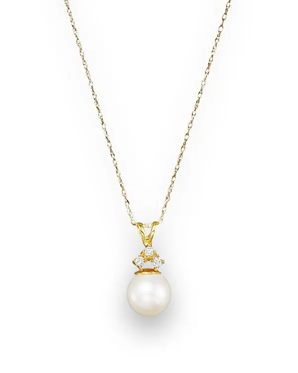 Bloomingdale'S Cultured Freshwater Pearl And Diamond Pendant Necklace In 14k Yellow Gold - White