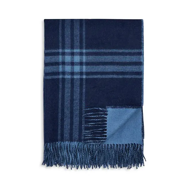 MATOUK Diego Plaid Alpaca Wool Throw - Navy