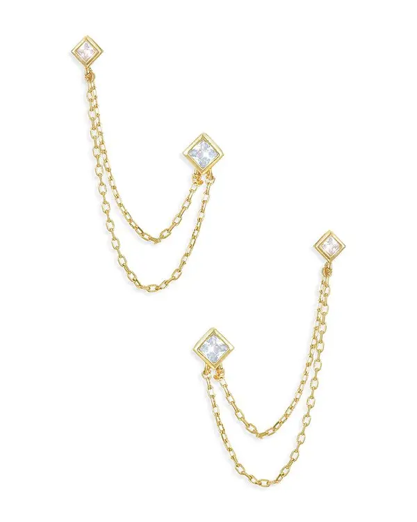 Ettika Draped Chain Double Piercing Earrings - White/gold