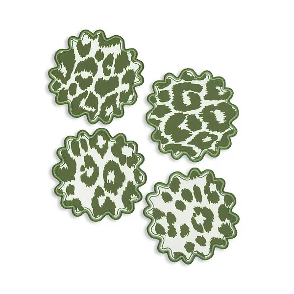 MATOUK Iconic Leopard 6 Round Cocktail Napkins, Set Of 4 - Green