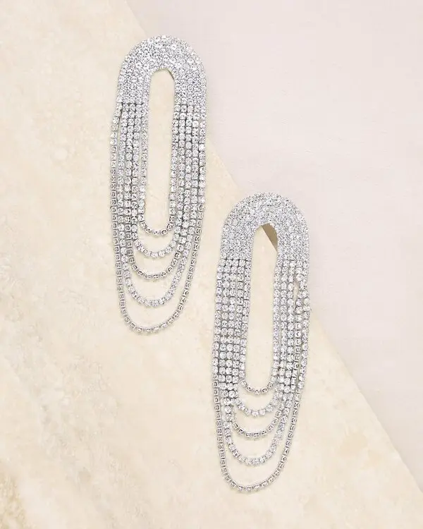 Ettika Crystal Draped Fringe Earrings - Silver