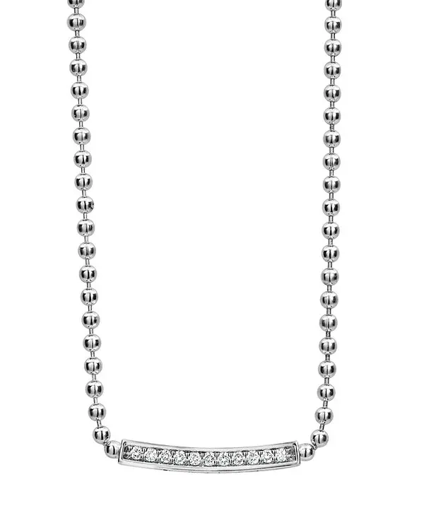 Lagos Sterling Silver Caviar Spark Diamond Bar Chain Necklace - White/silver