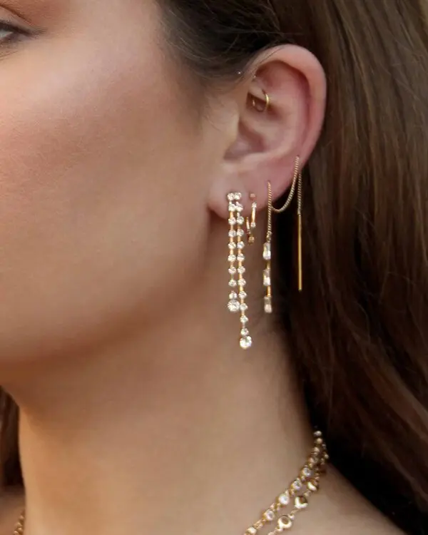 Ettika Triple Baguette Chain Threader Earrings