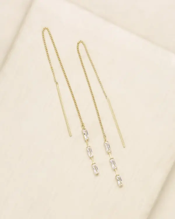 Ettika Triple Baguette Chain Threader Earrings