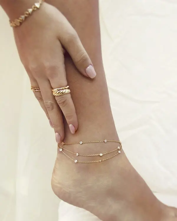 Ettika Cubic Zirconia Triple Row Anklet - Gold
