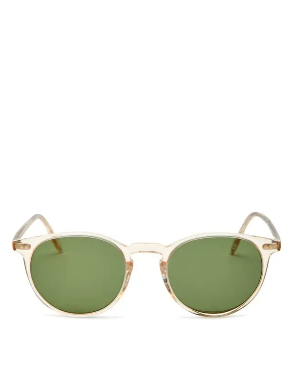 Oliver Spencer Round Sunglasses, 49mm - Buff/green