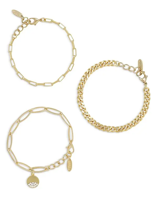 Ettika Pave Disc Link Bracelet Set Of 3 - Gold