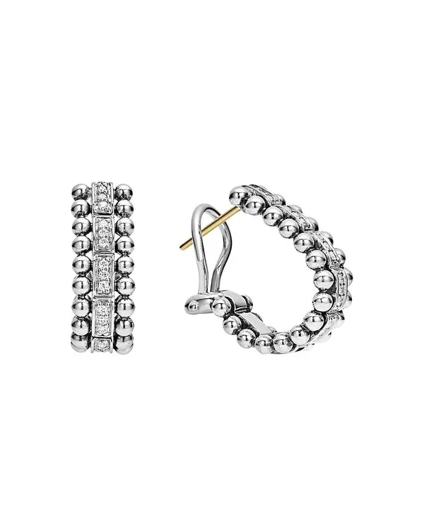 Lagos Sterling Silver Caviar Spark Diamond Oval Hoop Earrings - White/silver