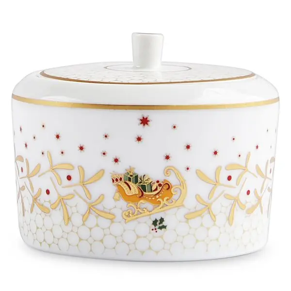 Bernardaud Noel Blanc Sugar Bowl With Lid - White