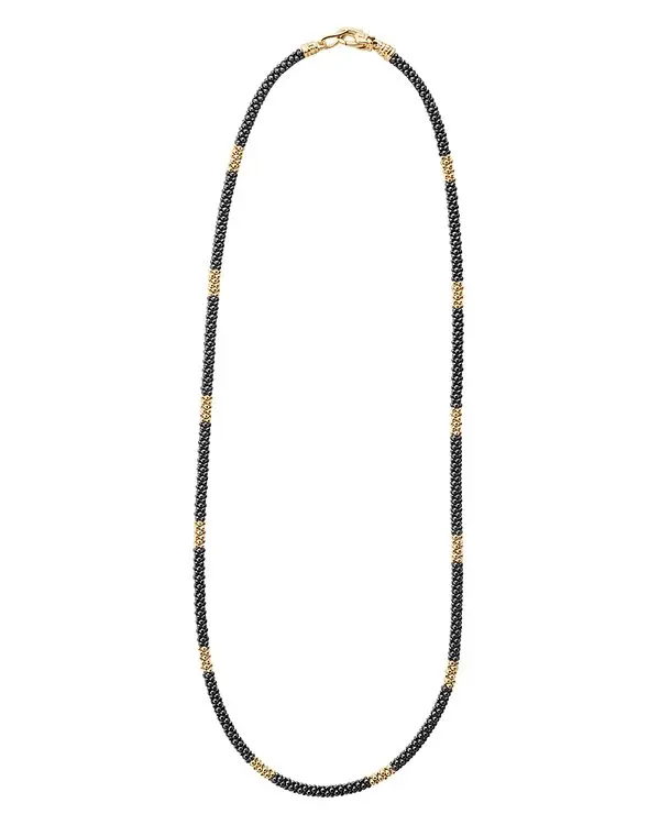 Lagos Ceramic And 18k Yellow Gold Black Caviar Necklace - Black/gold
