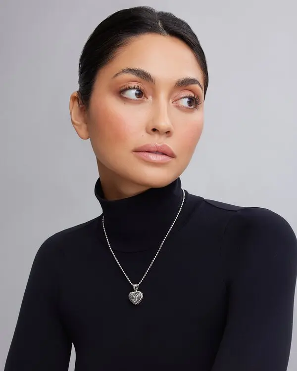 Lagos Sterling Caviar Fluted Heart Pendant Necklace