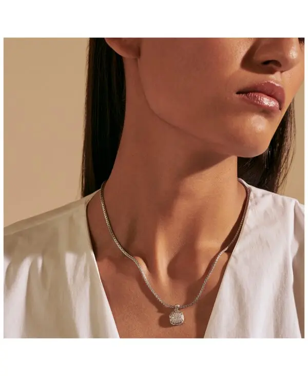 John Hardy Sterling Diamond Pave Carved Chain Necklace